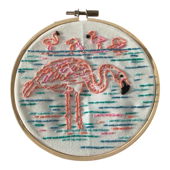 Art | Flamingoes Wading In Water Completed Needlepoint Embroidery Hoop ...